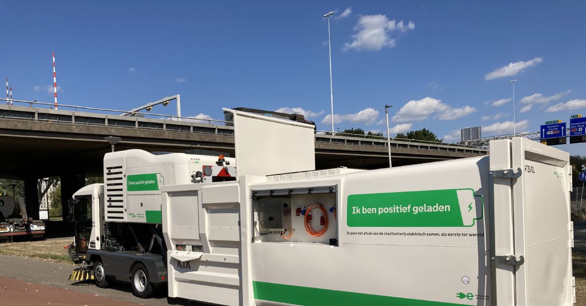 Batterij-elektrische perscontainer maakt lange ritten elektrische veeg ...